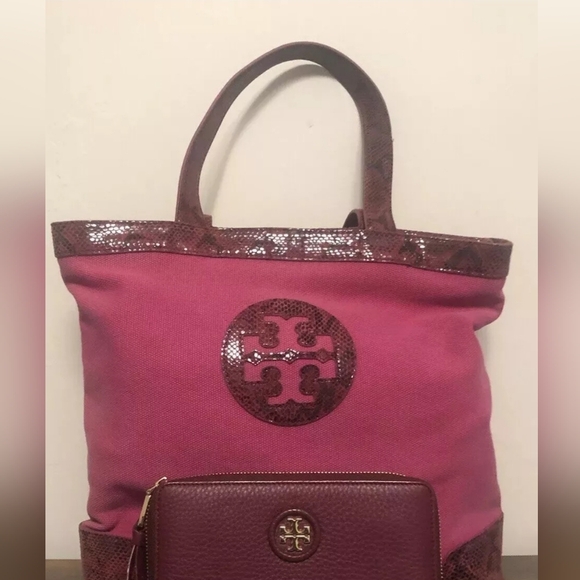 Tory Burch | Bags | Tory Burch Fuschia Canvas And Leather Large ...